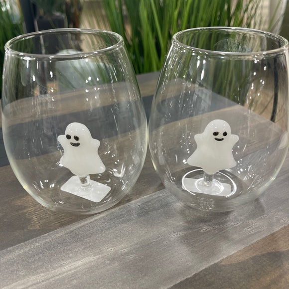 T.J.Maxx | Dining | Halloween Ghost Stemless Wine Glasses Whappy White ...
